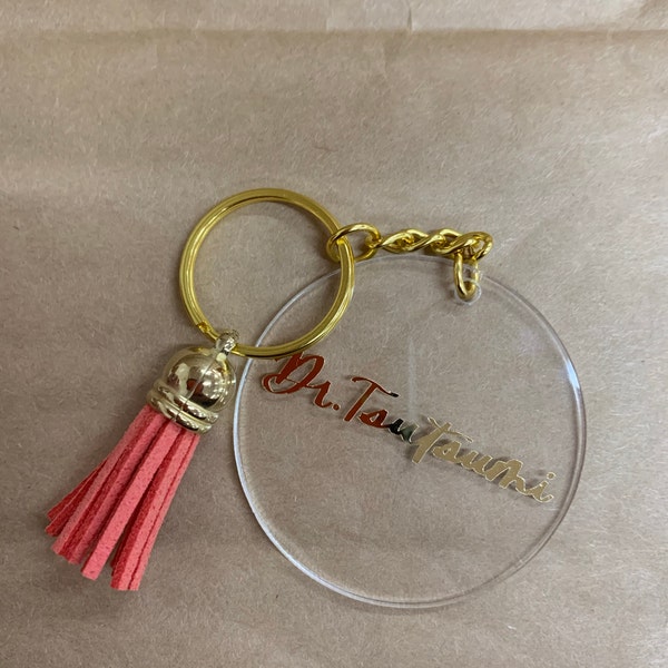 Custom Gold Circle Acrylic Keychain With Tassel | Personalized Circle ...