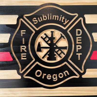 Personalized Fireman Flag, Fire Chief, Wooden Flag, Engraved Flag, Fire ...