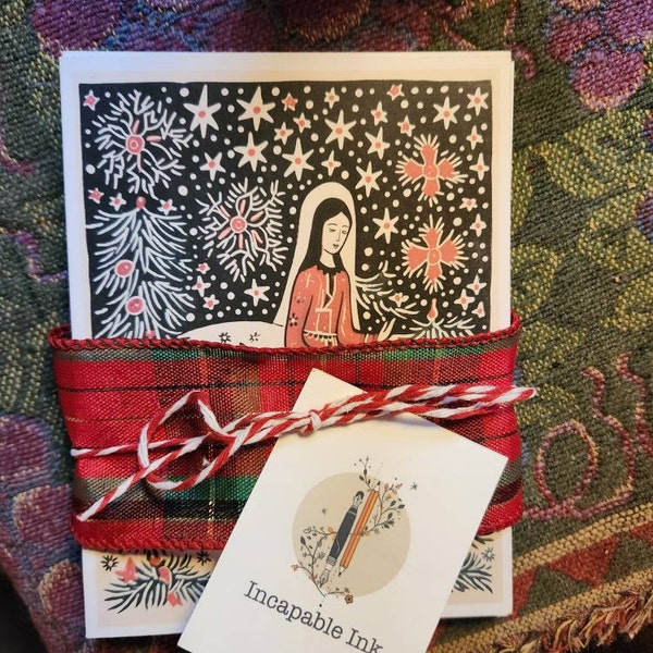 8 Assorted Folk Art Christmas Cards Set | Winter Scenes With Envelopes ...