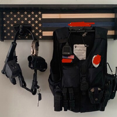 Engraved Personalized Police Gear Rack Thin Blue Line Galvanized Steel ...