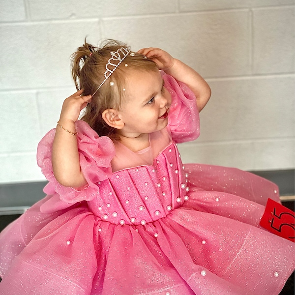 Pink Little Princess Dress, Gown for Little Girls, One Shoulder Tulle ...
