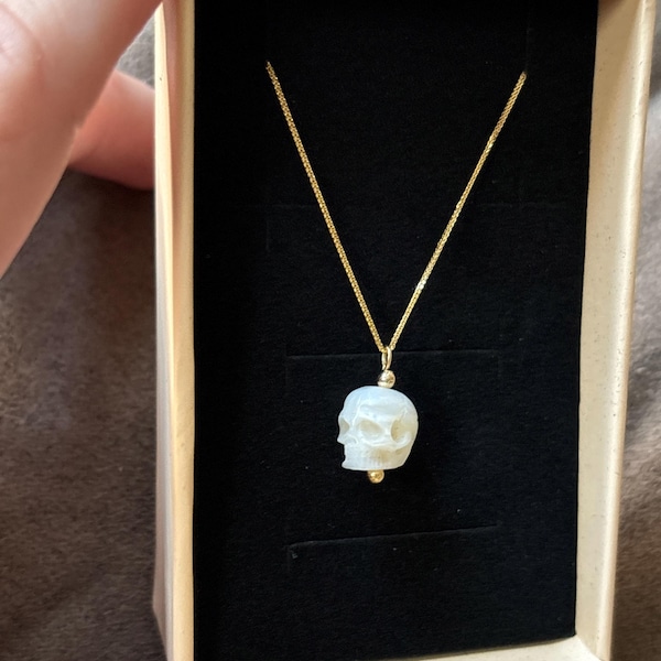 Natural Pearl Necklace • Hand-carved Pearl Skull Necklace•dainty Pearl ...