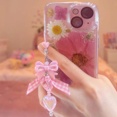 Ivory Flower Butterfly Pastel Color Phone Charm, Bead Phone Strap, Girl ...