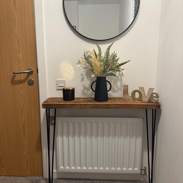Omni Rustic Console Table With Black 3 Pin Hairpin Legs. hallway Table ...