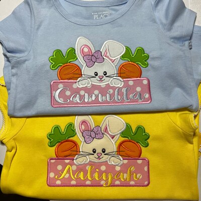 Bunny Name Plate Girl Applique Machine Embroidery Design Easter Happy ...