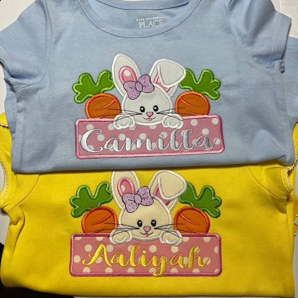 Bunny Name Plate Girl Applique Machine Embroidery Design Easter Happy ...