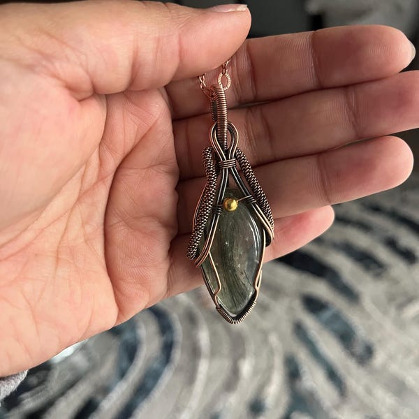Red Flash Labradorite Gemstone Pendant Copper Wire Wrapped Pendant ...