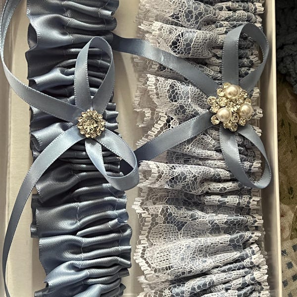 Wedding Garter, French Blue Bridal Garter Set, Dusty Blue Garter ...