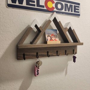 Mountain Key Holder With Shelf, Entryway Organizer With Hooks, Handmade ...