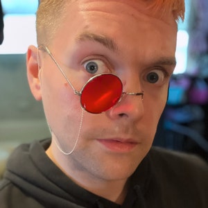 Red Lens Glasses for Women, Vampire Aesthetic Monocle for Men, Gothic ...