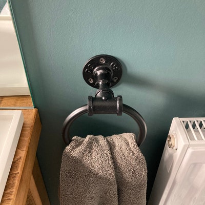 Towel Ring Towel Rail Holder, Black Industrial Towel Bar Cast Iron ...