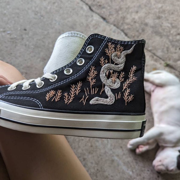 Custom Embroidered Converse High Tops: Snake Design - Etsy