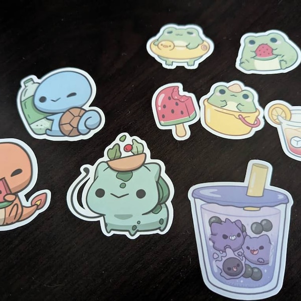 Cute Poké Picnic Stickers, Kanto Starter Stickers, Cute Food Stickers ...