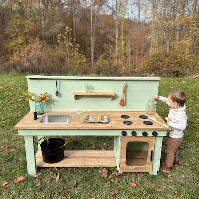 Mud Kitchen Water Pump for Kids Functional Kitchen, Toddler Real Faucet ...