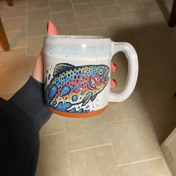 Rainbow Trout Mug With Blue and Orange Lip Drip - Etsy