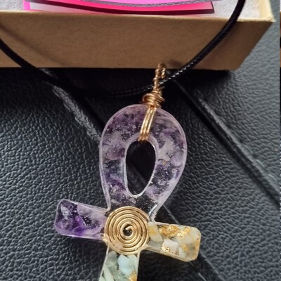 Zodiac/ Aquarius Ankh Pendant / Amazonite/amethyst - Etsy
