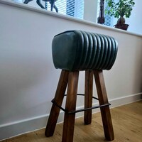 Leather Breakfast Bar Kitchen Counter Stool - Wood Legs Pommel Horse ...