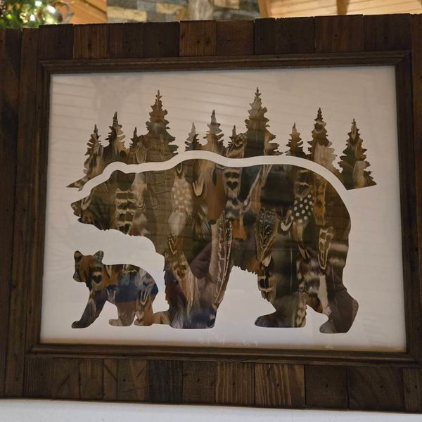 Unique Bear Art, Original Feather Art, Bear Lover Gift for Her, Nature ...