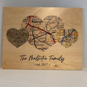Personalized Long Distance Family Maps on Wood: 3-5 Locations, Custom ...