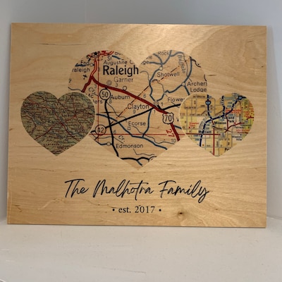 Personalized Long Distance Family Maps on Wood: 3-5 Locations, Custom ...