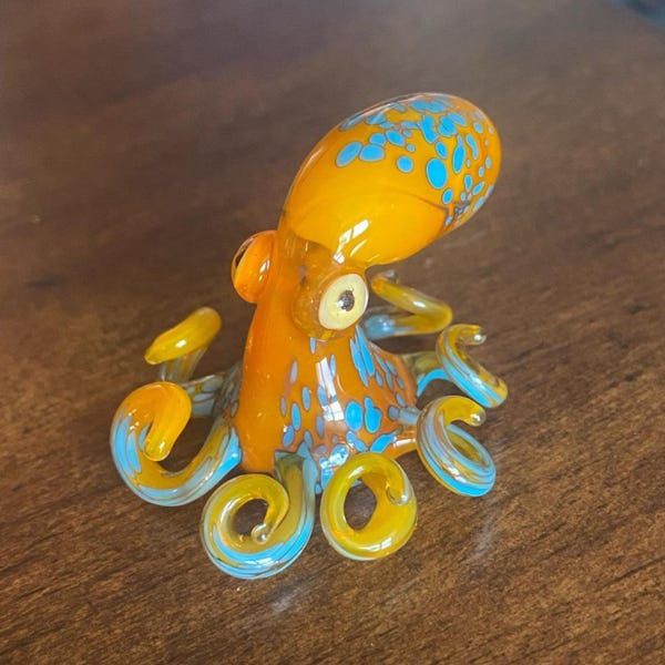 Blown Glass Orange and Blue Octopus Glass Figurine Octopus Glass Ocean ...