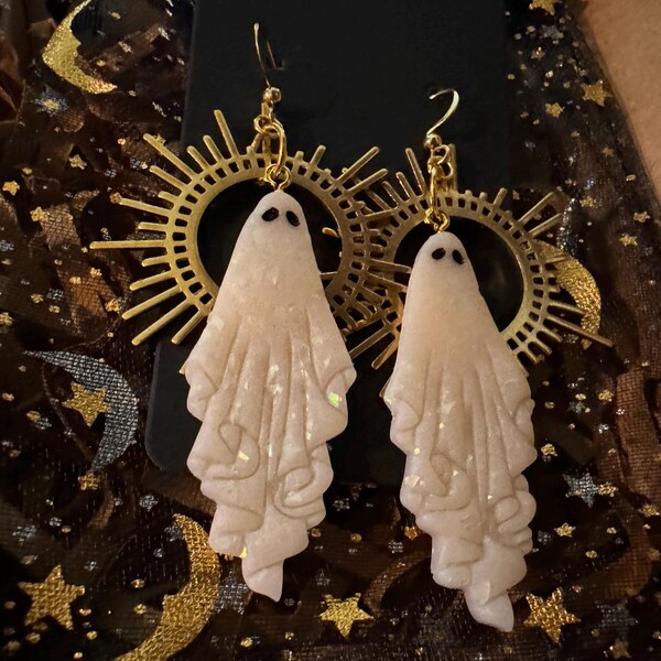 THE ORIGINAL Gold and Opalescent Ghost Earrings | Halloween | Polymer ...