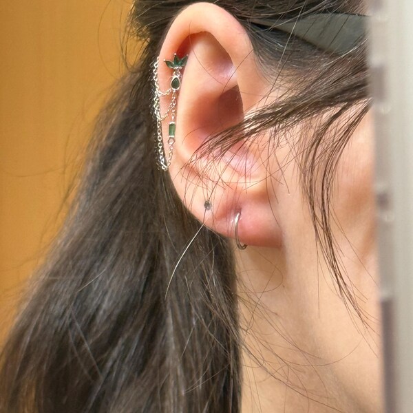 6mm-12mm, Dainty Emerald Teardrop Double Chain Helix Piercing ...