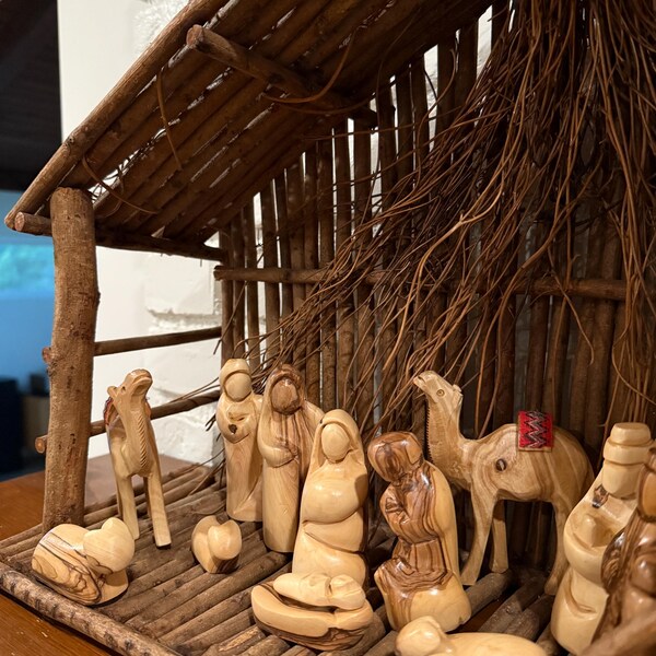 Olive Wood Nativity Set Olive Wood Nativity Set in a Cave Hand Carved ...