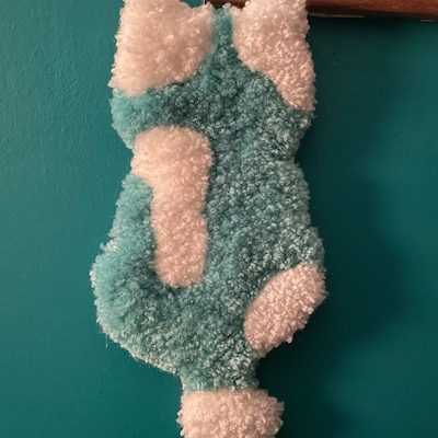 Hand Tufted Pink and White Cat Rug, Cat Wall Hanging, Cute Cat Decor ...