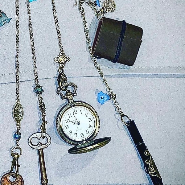 Chatelaine Tools- Mini Ink Pen and Stylus on a Chain Silver or Bronze ...