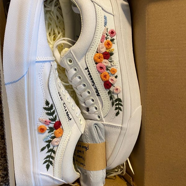 Custom Wedding Vans, Wedding Flowers Embroidered Shoes, Bridal Flowers ...
