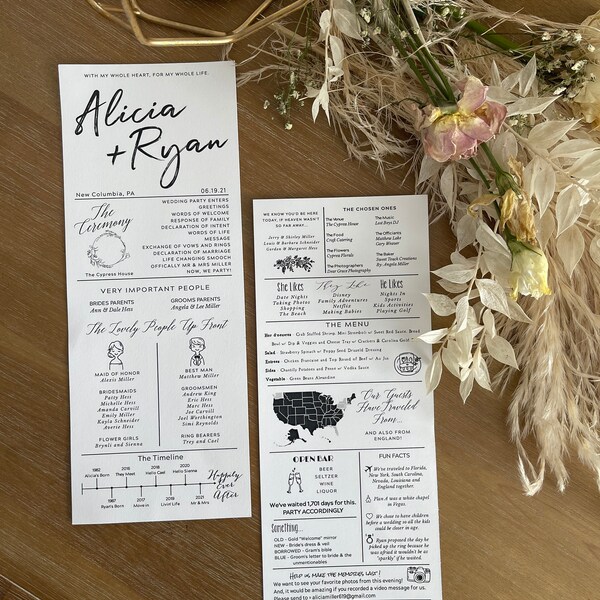 Gold Wedding Program Template Classic Calligraphy Script With Monogram Design Elegant Bifold ...