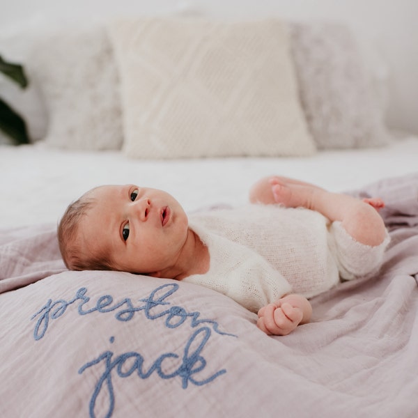 RUSH Personalized Hand Lettered Embroidered Baby Swaddle Receiving ...