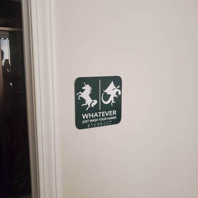 Unicorn Dragon Gender Neutral Bathroom Restroom Sign Whatever Just Wash ...