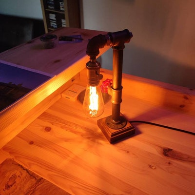 Industrial Rustic Style Pipe Light Steampunk Lamp Desk Table Bedroom ...