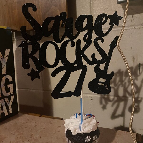 ANY NAME & AGE Custom Rocks Cake Topper, Rock 'n Roll Cake Topper, Rock ...
