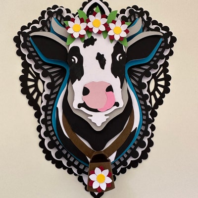 3D Cow Papercut Template SVG, PDF, PNG, Dxf, Layered Paper Mandala ...