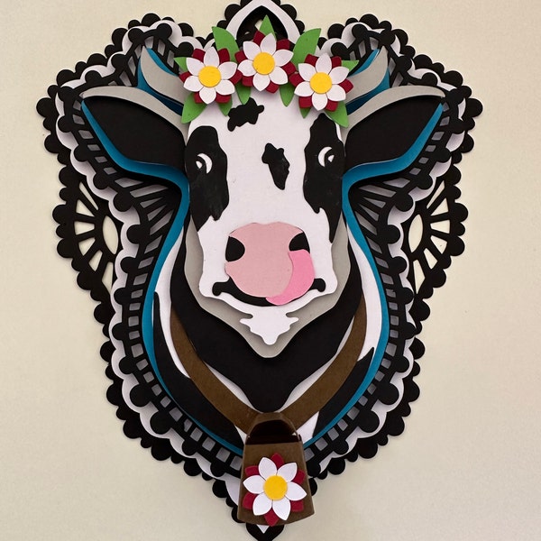 3D Cow Papercut Template SVG, PDF, PNG, Dxf, Layered Paper Mandala ...