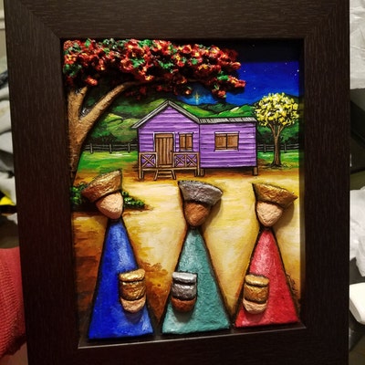 Recycled Paper Three Kings in a Puerto Rican Landscape With Flamboyant ...