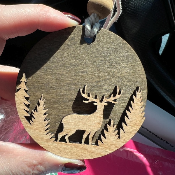 Wooden Deer Christmas Ornament, Buck Deer Holiday Decoration, Handmade ...