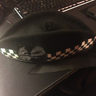 Scottish Highlander KILT Hat 100% Navy Blue Wool Bonnet Hat Tan Blue ...