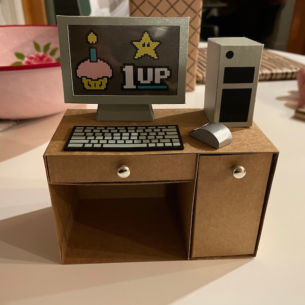 3D Computer and Computer Desk SVG Cut File Gift Card Holder - Etsy