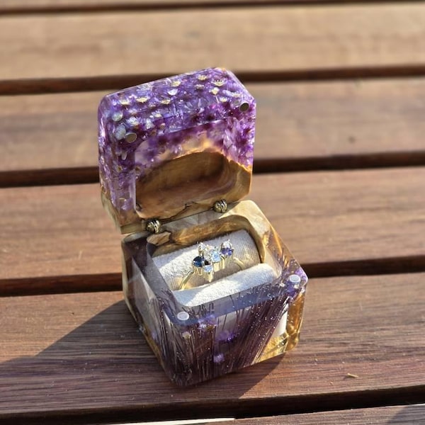 Wood Resin Double Ring Box, Engagement Ring Box, Ring Bearer Box ...