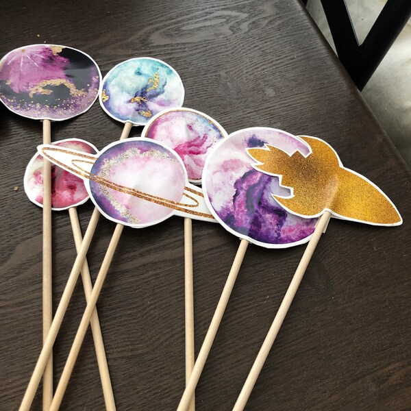 Galaxy Birthday Centerpiece Cake Toppers Cut Outs Outer Space Party ...