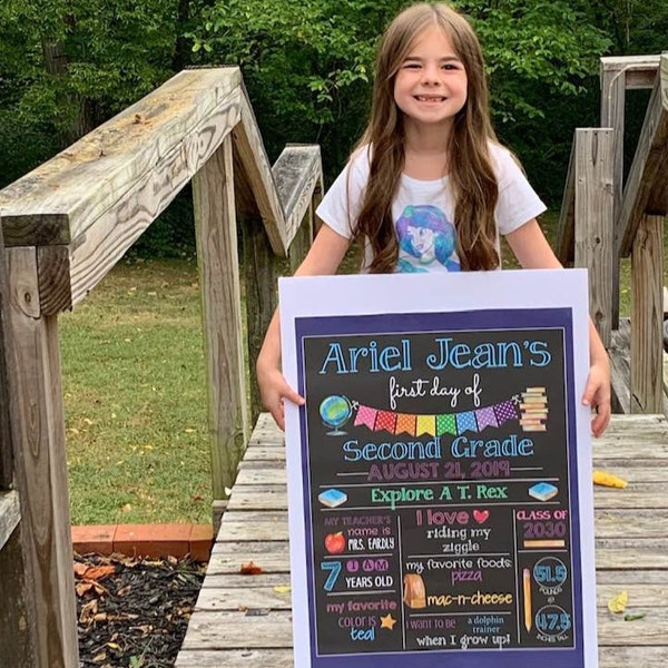 Back to School Chalkboard, First Day of School Sign, ANY GRADE, Back to ...