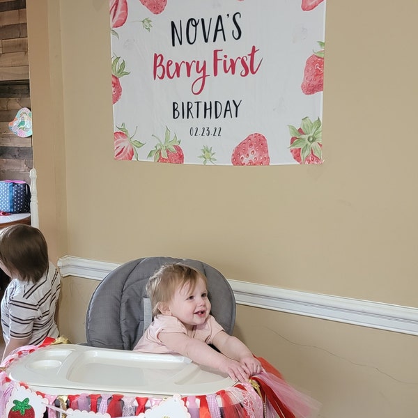 Strawberry Birthday Banner, Berry First Birthday Decorations, Girl ...