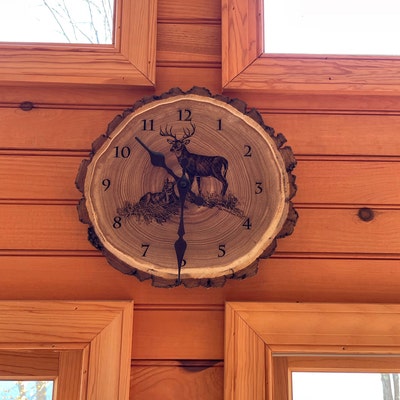 Engraved Wood Clock White-tailed Deer Art Deer Clock Wildlife Art ...