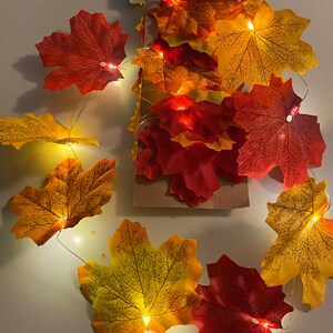 Autumn Leaf Fairy Lights Rich Red Gold Fabric Leaves on Every Led Light ...