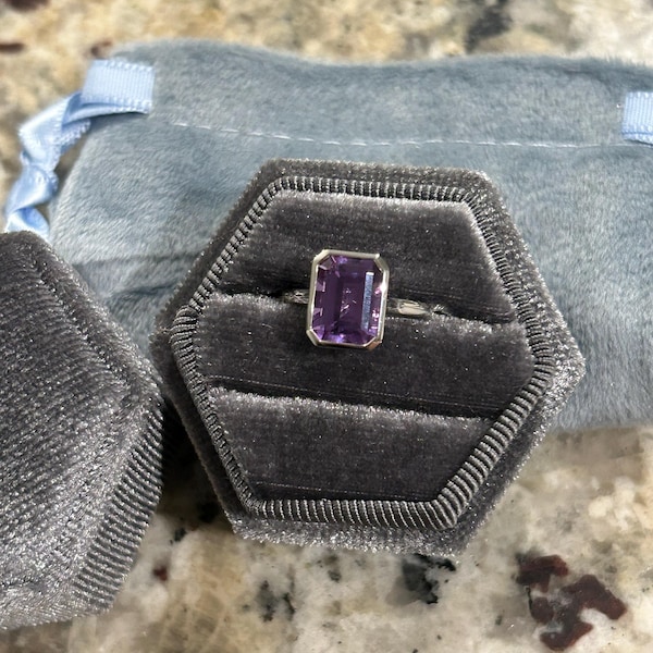 Color Changing Gemstone Ring, 6x8mm Emerald Cut Alexandrite Wedding ...