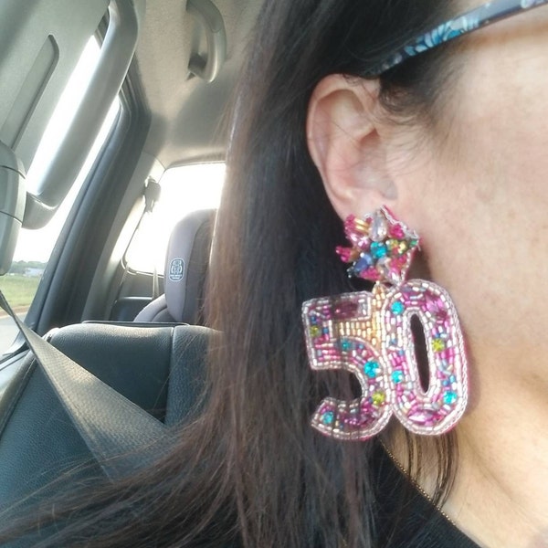 50th Birthday Beaded Earrings, Milestone Birthday, 50 Earrings, 50th ...